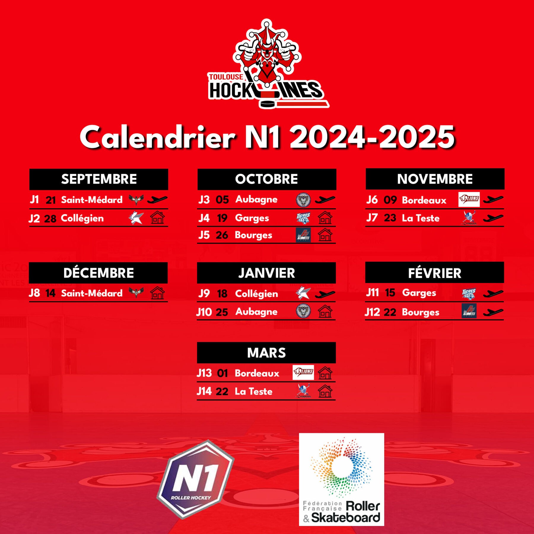 Calendrier N1 2024-2025 - Hocklines Toulouse